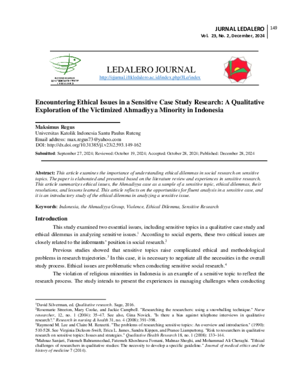 (PDF) Encountering Ethical Issues in a Sensitive Case Study Research: A ...