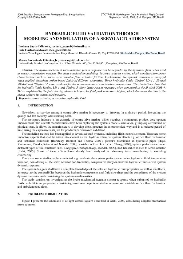 (PDF) Hydraulic Fluid Validation Through Modeling and Simulation of a Servo Actuator System