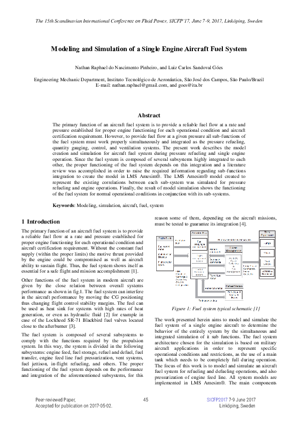 (PDF) Modeling and Simulation of a Single Engine Aircraft Fuel System