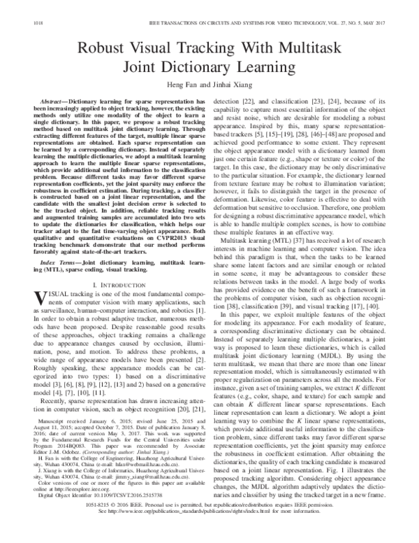 (PDF) Robust Visual Tracking With Multitask Joint Dictionary Learning