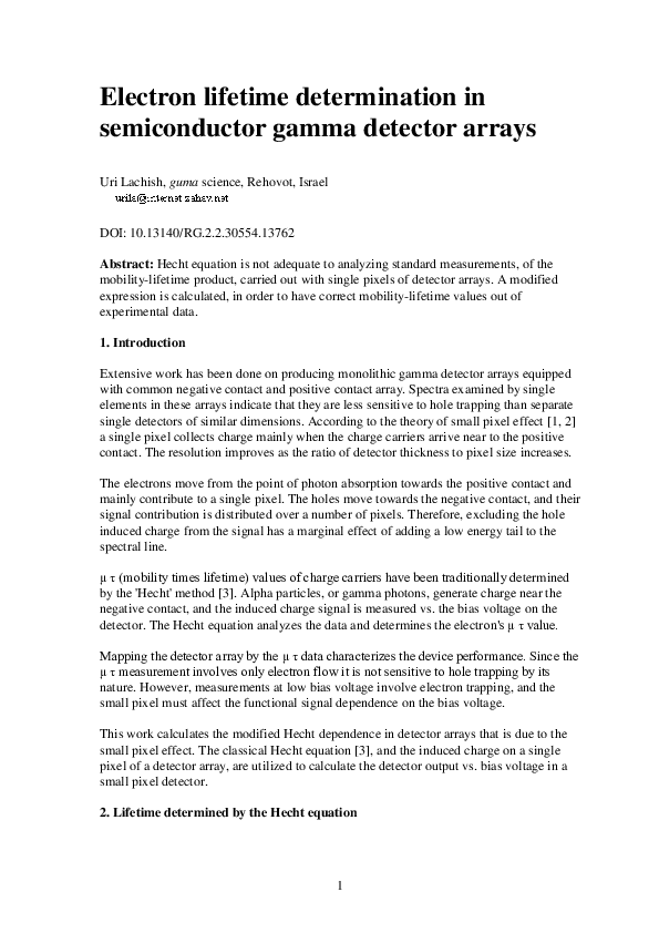(PDF) Electron Lifetime Determination in Semiconductor Gamma Detector ...