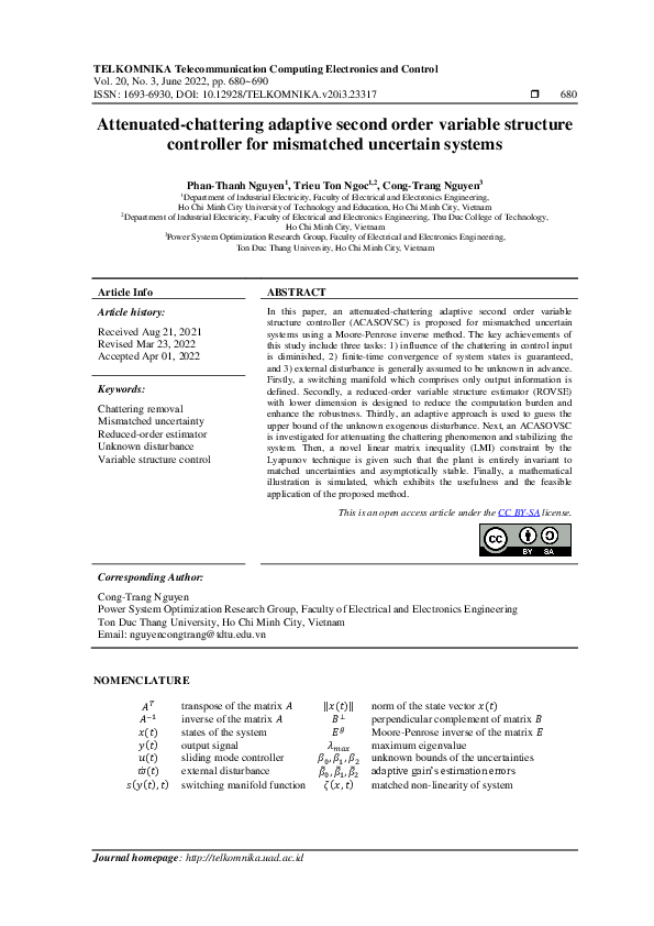 Pdf Attenuated Chattering Adaptive Second Order Variable Structure