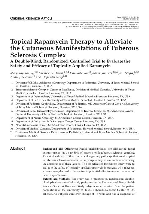 (PDF) Topical Rapamycin Therapy to Alleviate the Cutaneous ...