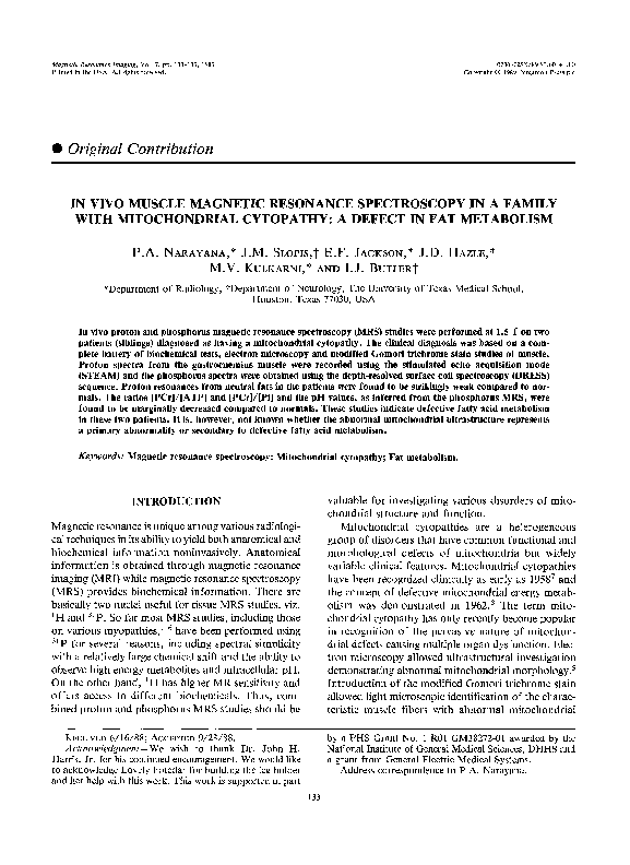 (PDF) In vivo muscle magnetic resonance spectroscopy in a family with ...