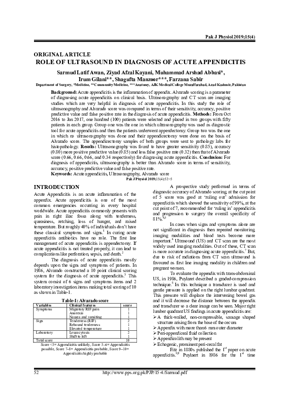 (PDF) Role of ultrasound in diagnosis of acute appendicitis | Naheed ...