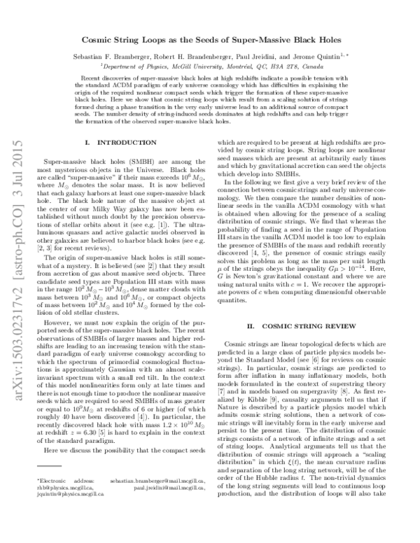 (PDF) Cosmic string loops as the seeds of super-massive black holes