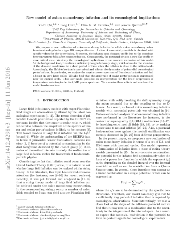 (PDF) New model of axion monodromy inflation and its cosmological implications | Jerome Quintin ...