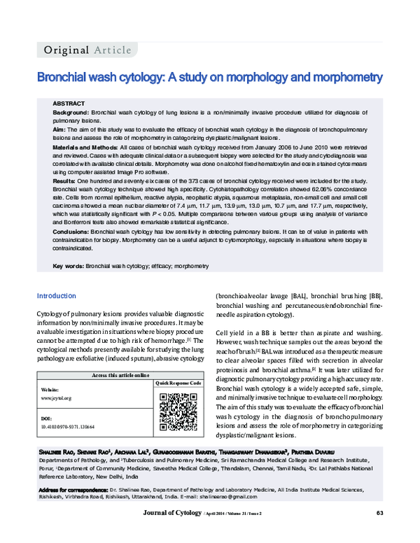 (PDF) Bronchial wash cytology: A study on morphology and morphometry