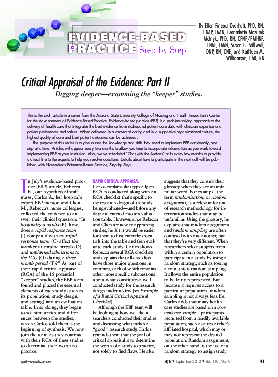 (PDF) Evidence-Based Practice, Step by Step: Critical Appraisal of the Evidence: Part II