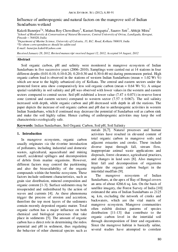 (PDF) Spatial variations of SOC, soil salinity and pH in Sundarban mangrove in the context of ...