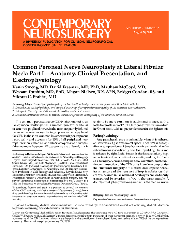 (PDF) Common Peroneal Nerve Neuroplasty at Lateral Fibular Neck: Part ...