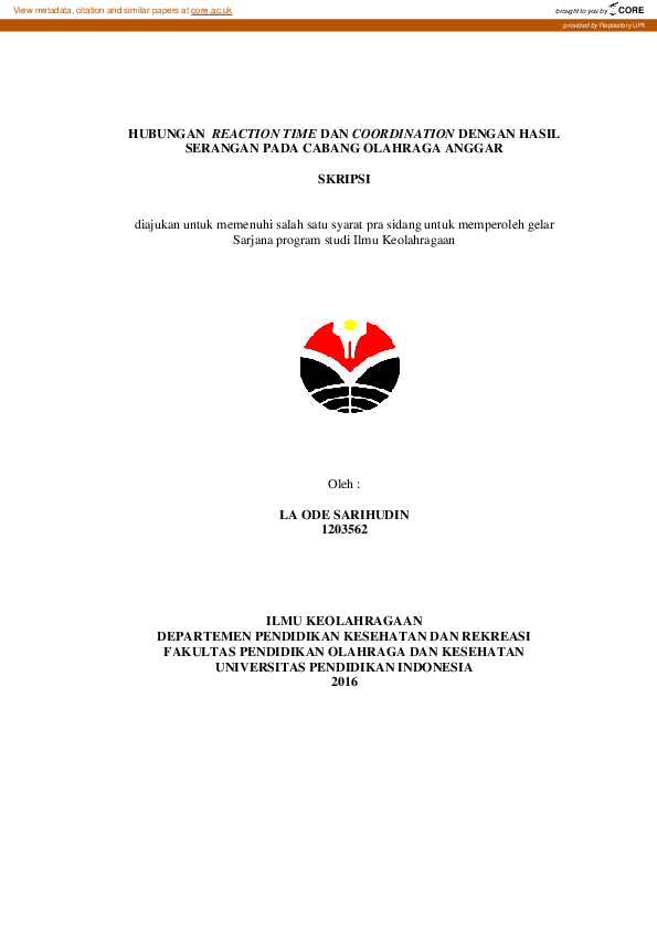 (PDF) Hubungan Reaction Time Dan Coordination Dengan Hasil Serangan Langsung Pada Atlet Ukm ...