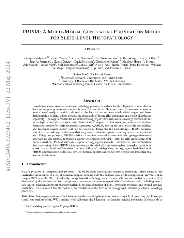 (PDF) PRISM: A Multi-Modal Generative Foundation Model for Slide-Level Histopathology