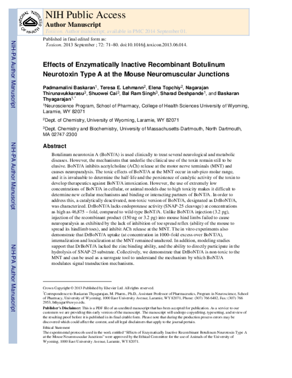 (PDF) Effects of enzymatically inactive recombinant botulinum ...