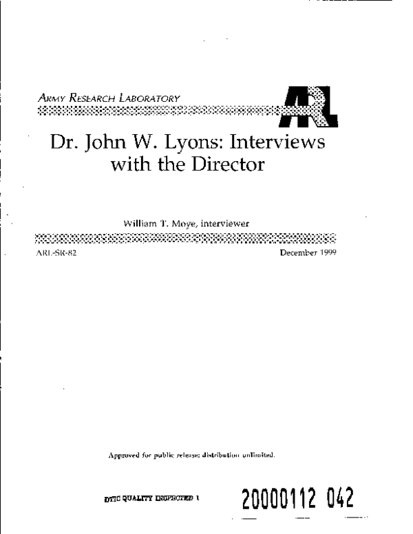(PDF) Dr. John W. Lyons: Interviews With the Director