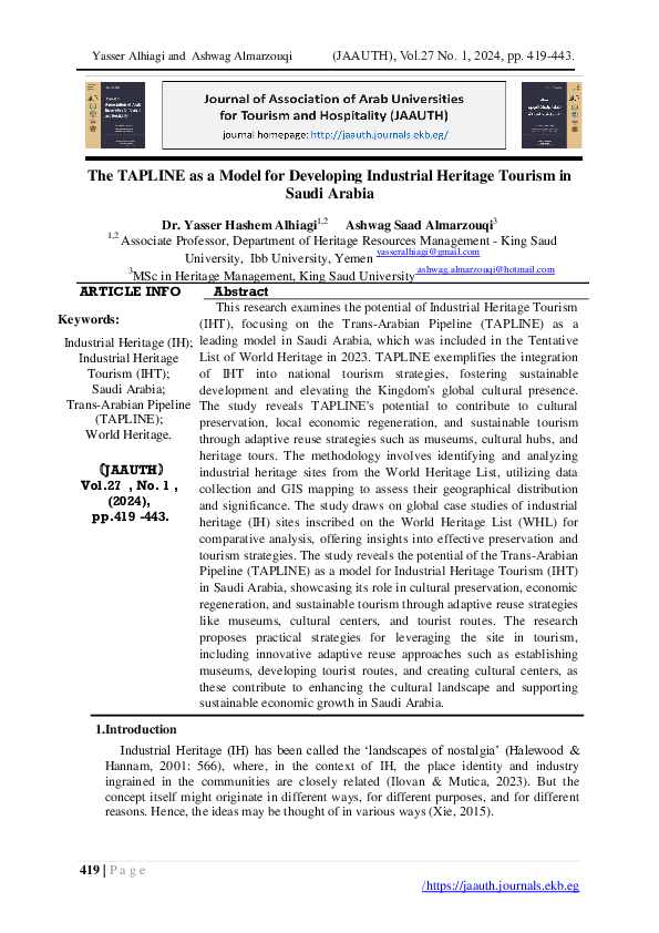 (PDF) The TAPLINE as a Model for Developing Industrial Heritage Tourism ...