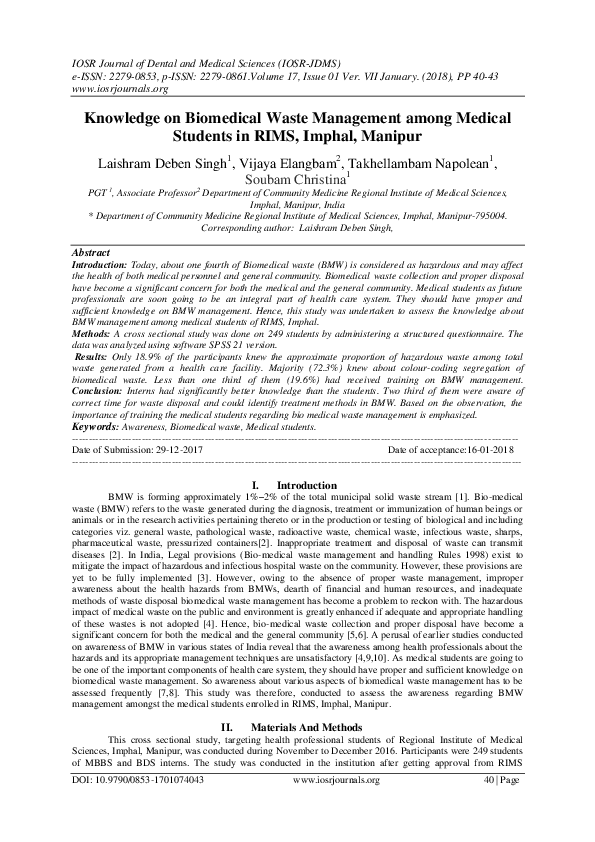 (PDF) Knowledge on Biomedical Waste Management among Medical Students ...