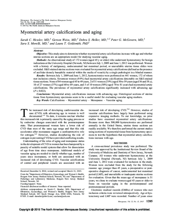 (PDF) Myometrial artery calcifications and aging