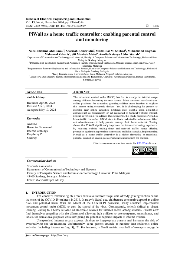 (PDF) PiWall as a home traffic controller: enabling parental control and monitoring