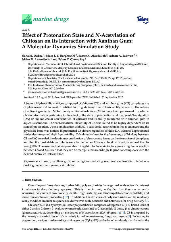 (PDF) Effect of Protonation State and N-Acetylation of Chitosan on Its ...