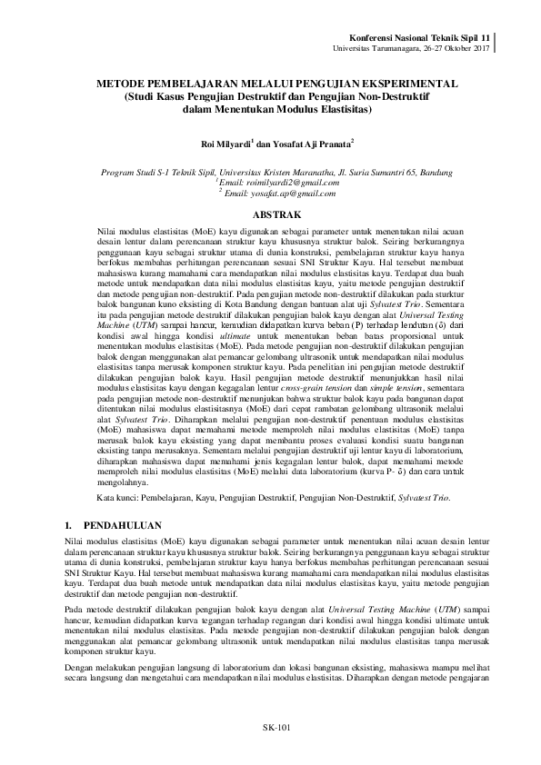 (PDF) METODE PEMBELAJARAN MELALUI PENGUJIAN EKSPERIMENTAL (Studi Kasus Pengujian Destruktif dan ...