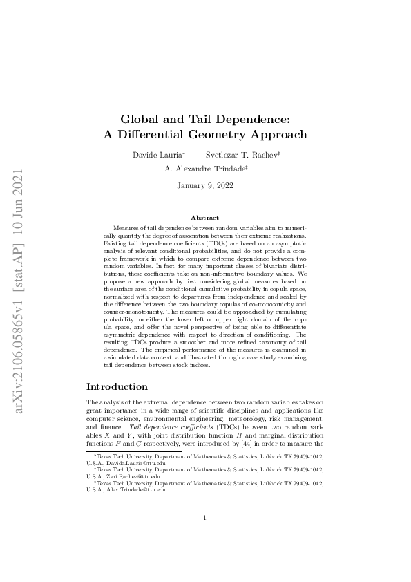(PDF) Global and Tail Dependence: A Differential Geometry Approach