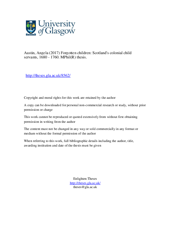 (PDF) Forgotten children: Scotland's colonial child servants, 1680 - 1760