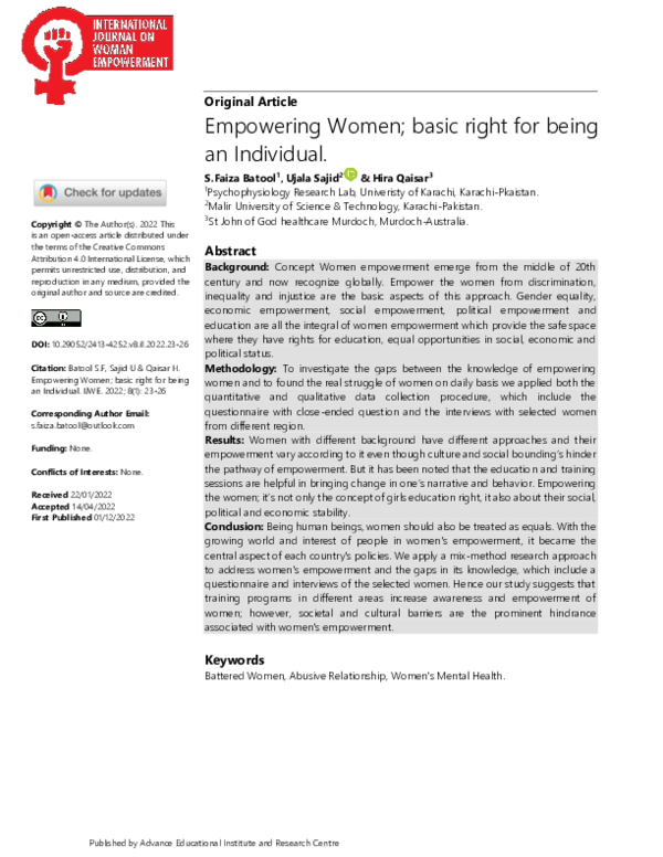 (PDF) Empowering Women; basic right for being an Individual