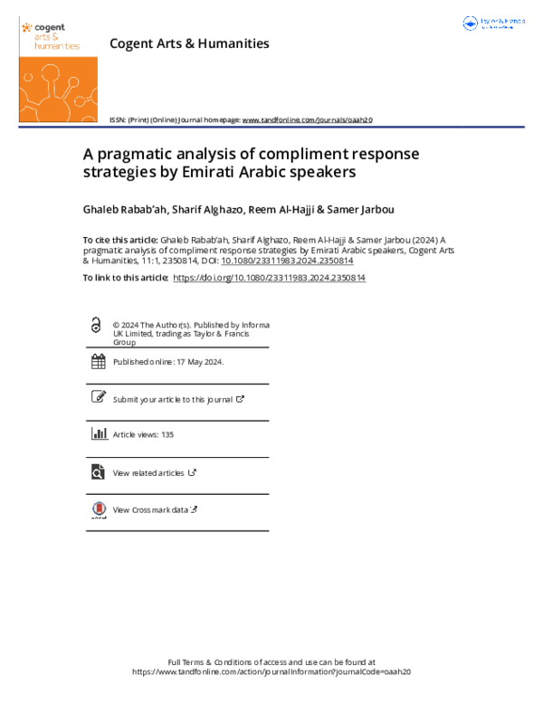 (PDF) A pragmatic analysis of compliment response strategies by Emirati ...