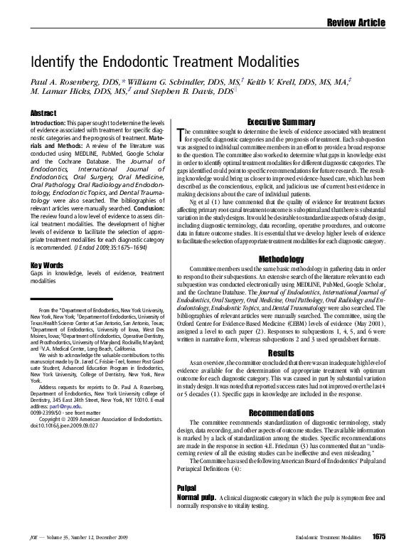 (PDF) Identify the Endodontic Treatment Modalities | Keith Krell ...