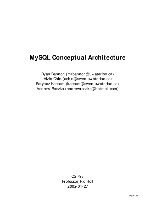 Pdf Mysql Conceptual Architecture 
