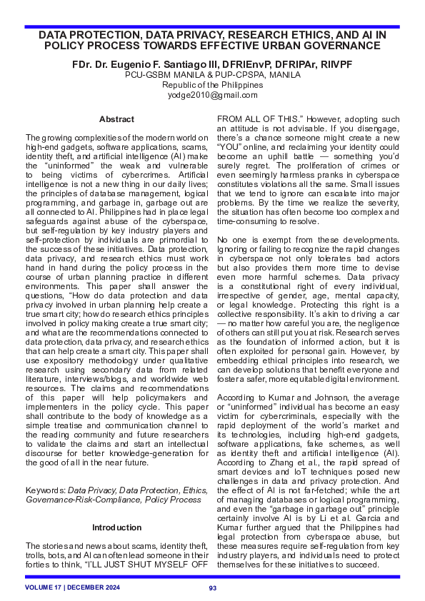 (PDF) Data Protection, Data Privacy, Research Ethics and AI in Policy ...