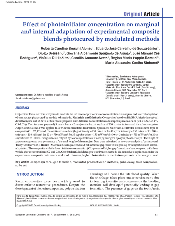 (PDF) Effect of photoinitiator concentration on marginal and internal ...