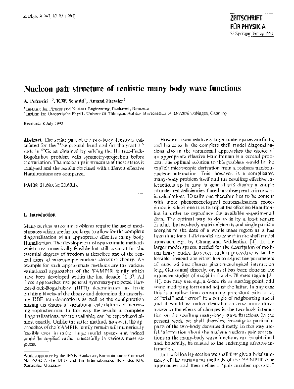 (PDF) Nucleon pair structure of realistic many body wave functions ...