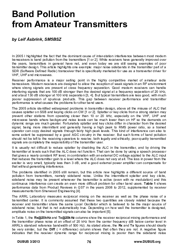 (PDF) Band Pollution from Amateur Transmitters | Leif Åsbrink ...