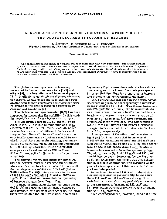 (PDF) Jahn-Teller effect in the vibrational structure of the photoelectron spectrum of benzene ...