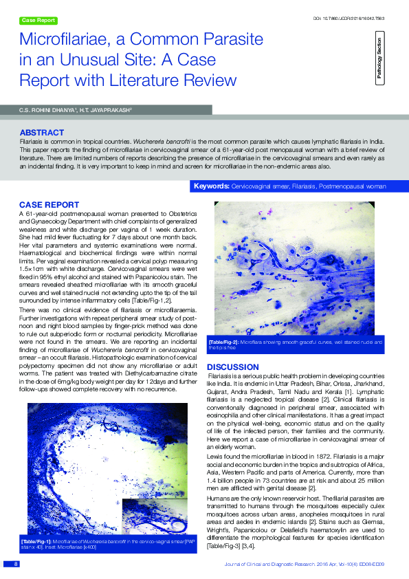 (PDF) Microfilariae, a Common Parasite in an Unusual Site: A Case ...