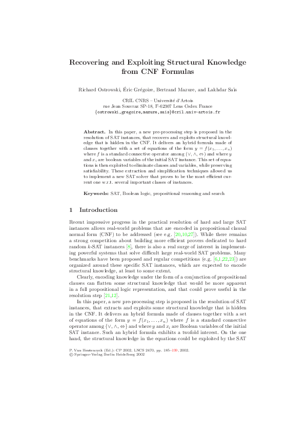 (PDF) Recovering and Exploiting Structural Knowledge from CNF Formulas