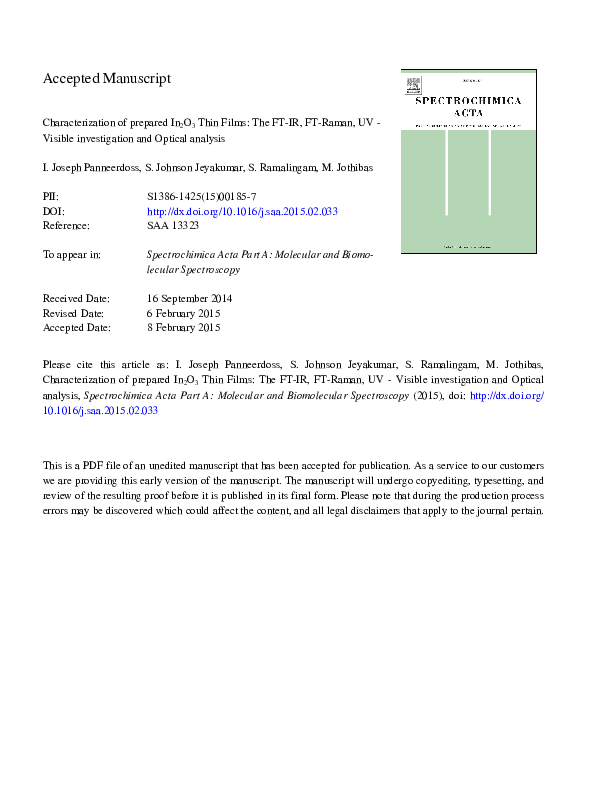 (PDF) Characterization of prepared In2O3 thin films: The FT-IR, FT-Raman, UV-Visible ...