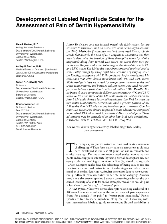(PDF) Development of Labeled Magnitude Scales for the Assessment of ...