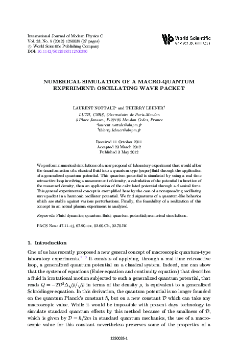 (PDF) Numerical Simulation of a Macro-Quantum Experiment: Oscillating Wave Packet