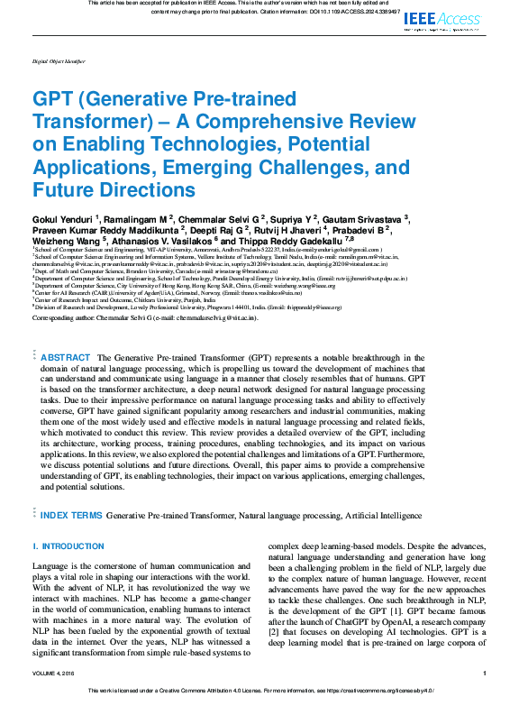 (PDF) GPT (Generative Pre-trained Transformer) – A Comprehensive Review on Enabling Technologies ...