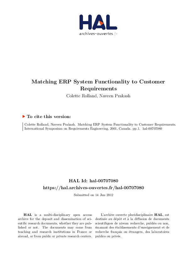 (PDF) ERP System ERP Requirements Matching Requirements Organisation ...