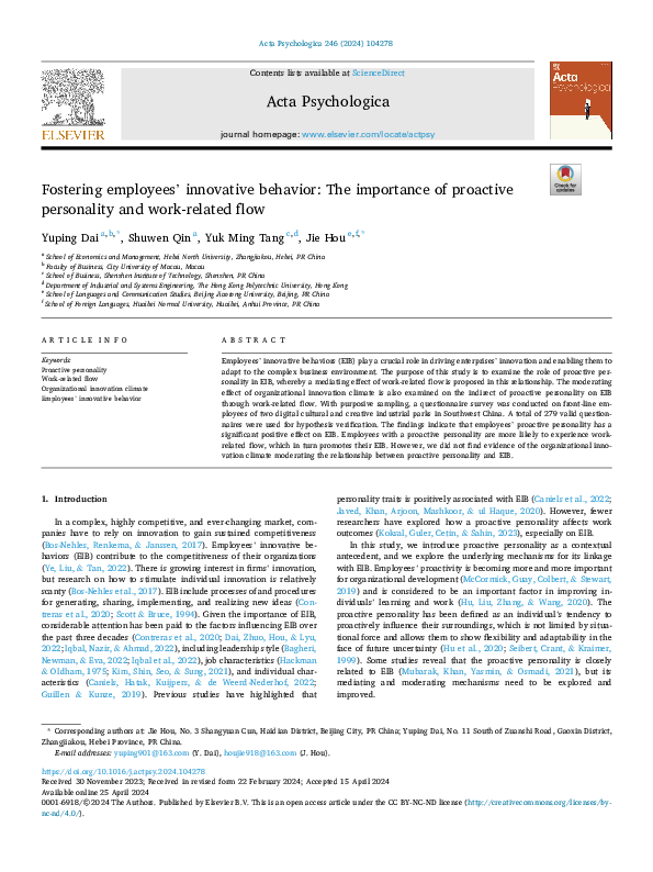 (PDF) Fostering employees’ innovative behavior: The importance of ...