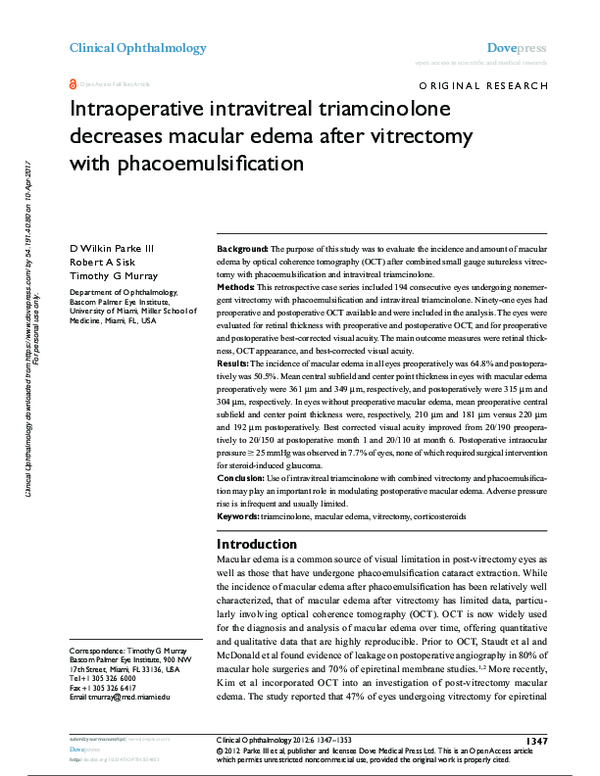 (PDF) Intraoperative intravitreal triamcinolone decreases macular edema ...