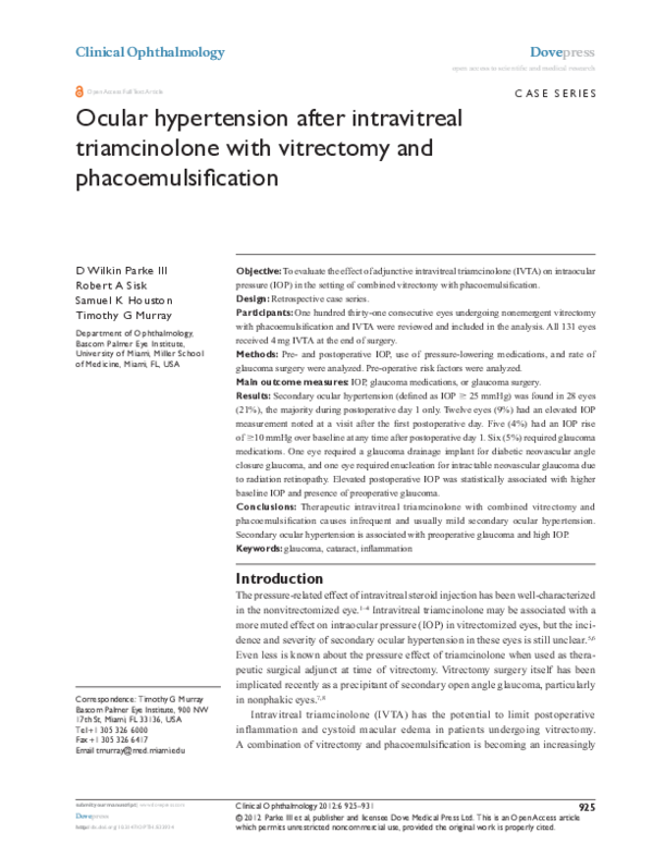 (PDF) Ocular hypertension after intravitreal triamcinolone with ...