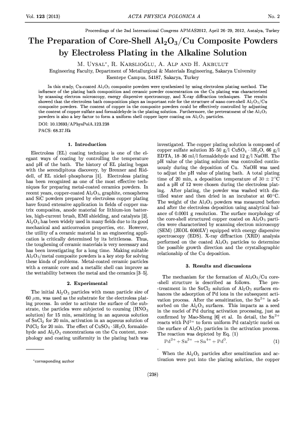 (PDF) The Preparation of Core-Shell Al2O3/Cu Composite Powders by ...