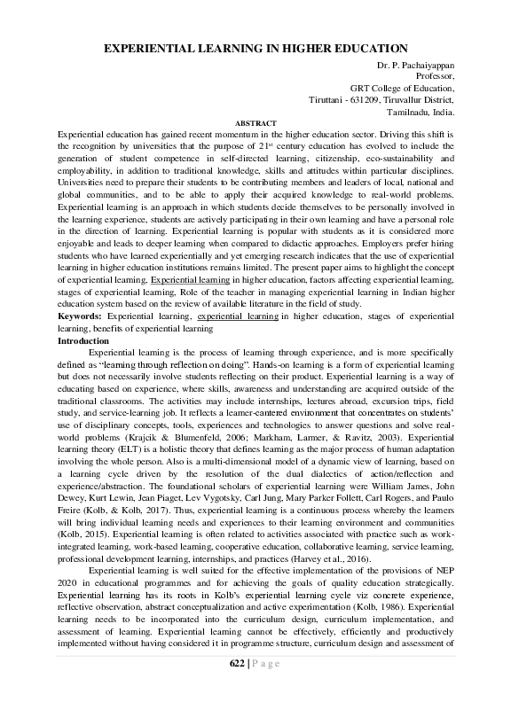 (PDF) EXPERIENTIAL LEARNING IN HIGHER EDUCATION
