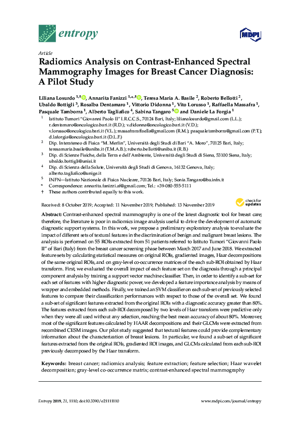 (PDF) Radiomics Analysis on Contrast-Enhanced Spectral Mammography Images for Breast Cancer ...