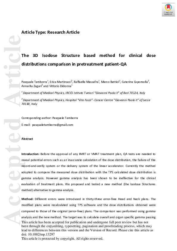 (PDF) The 3D isodose structure‐based method for clinical dose distributions comparison in ...